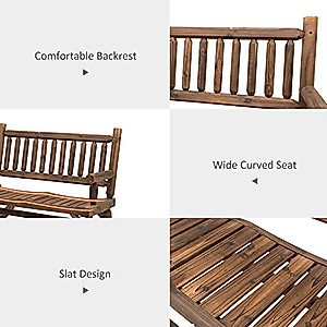 Outsunny 2-Person Wood Rocking Chair with Log Design, Heavy Duty Loveseat with Wide Curved Seats for Patio, Backyard, Garden, Walnut