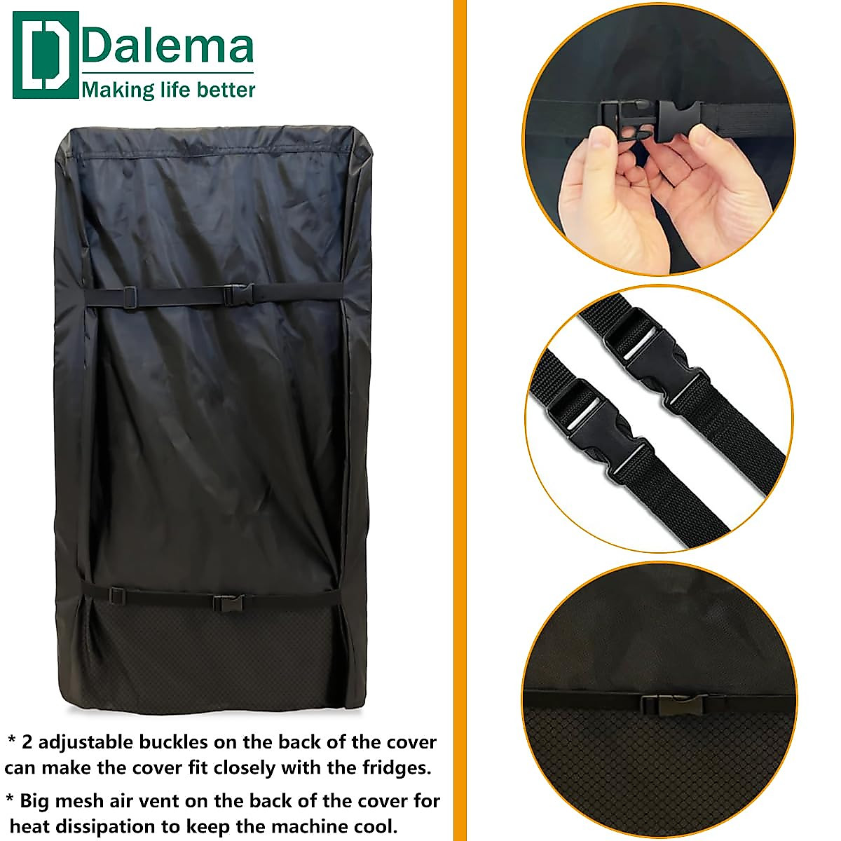 Dalema Outdoor Refrigerator Cover,600D Heavy Duty 100% Waterproof Upright Freezer Cover,Outside Stand Up Fridge Covers.Front Can Be Rolled-Up by Zippers.(Black,23" W x 23" D x 56" H)