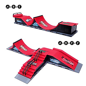 KETIEE Mini Finger Skateboard Ramp Set, Skateboards Park Ramp Kit with Tools for Fingerboards Training, Fingerboard Finger Toy for Adults & Kids