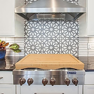 YUHFERA Stove Cover Board for Gas Stovetop - Raised Cutting Board with Legs and Juice Grooves, Adjustable Noodle Board Stove Cover for RV Stove Top (29.5" x 21.2")