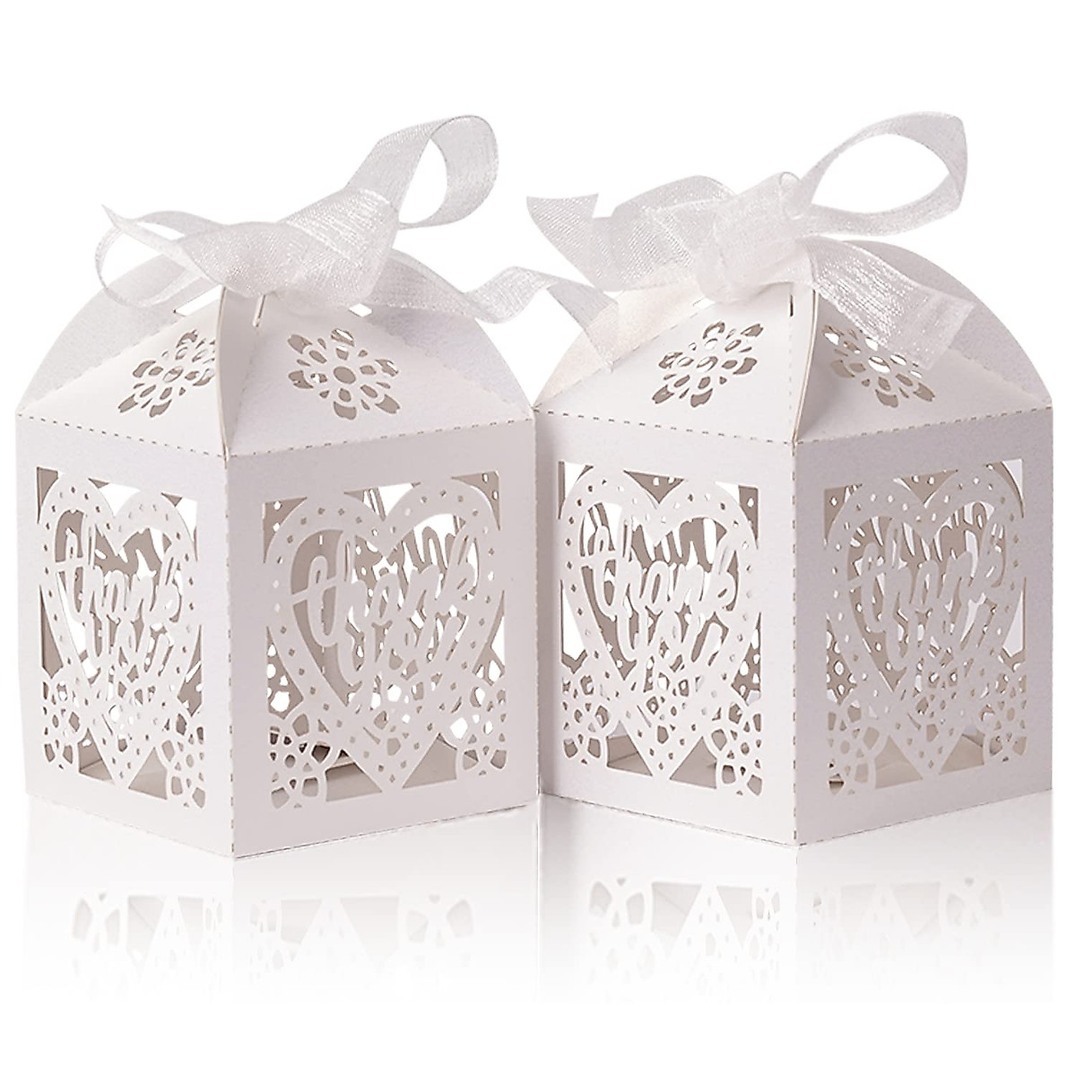 Elephant-package 25 Pcs Laser Cut Boxes (White), Bridal Shower Favor Boxes with Ribbon, Thank You Lace Candy Boxes, Party Favor, Wedding, Anniversary