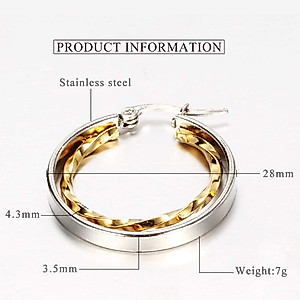 Stainless Steel Two-Tone Twisted Circle Hoop Earrings (Silver Gold)