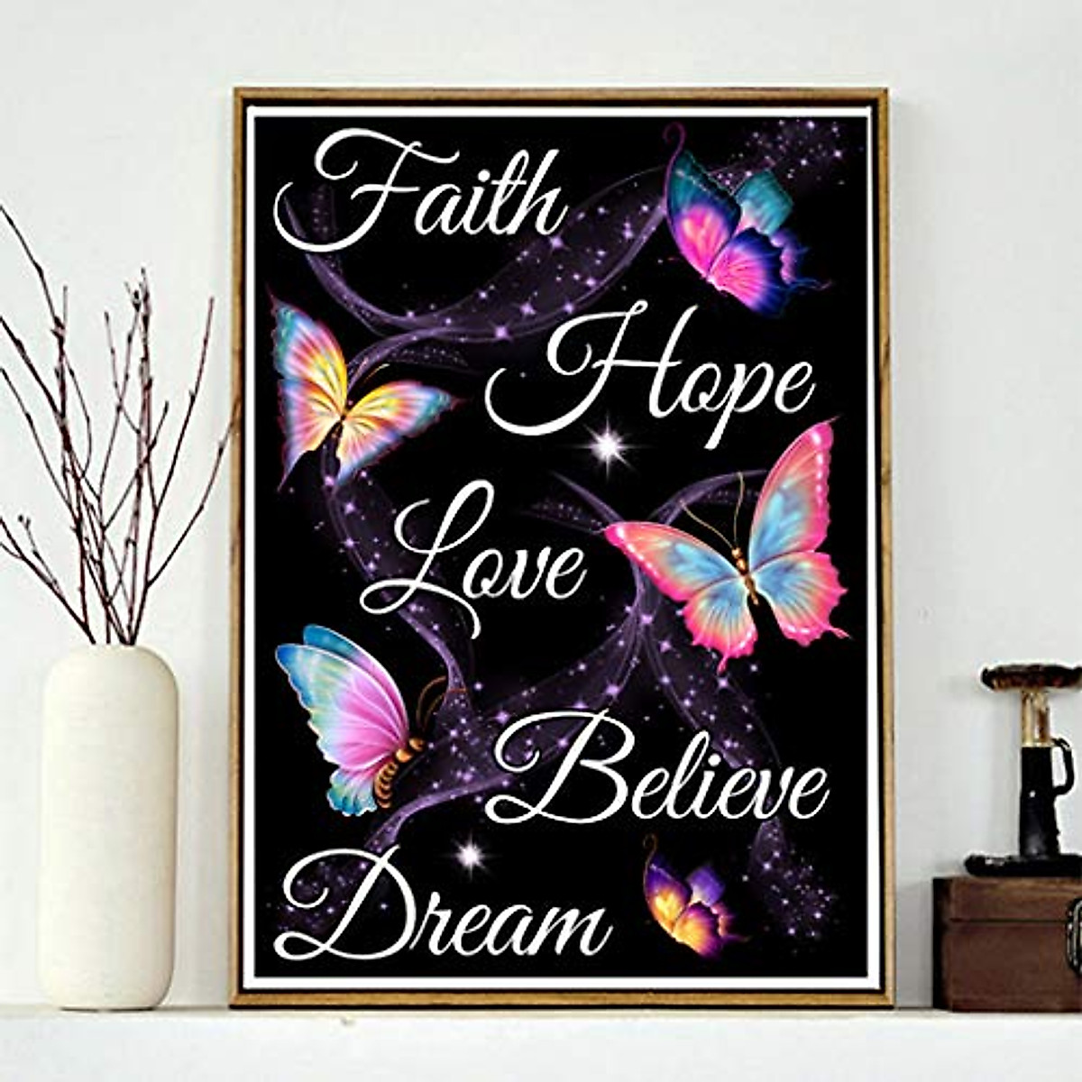Diamond Painting Kits for Adults, 5D Diamond Painting Butterfly Text Art DIY Round Drill Diamond Art Faith Hope Love, Valentine's Day Gift 11.81x15.75 inches