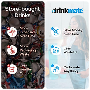 Drinkmate OmniFizz Sparkling Water and Soda Maker, Carbonates Any Drink, PARTY PACK - Includes two 60L CO2 Cylinders, three Carbonation Bottles, and two Fizz Infusers (Arctic Blue)