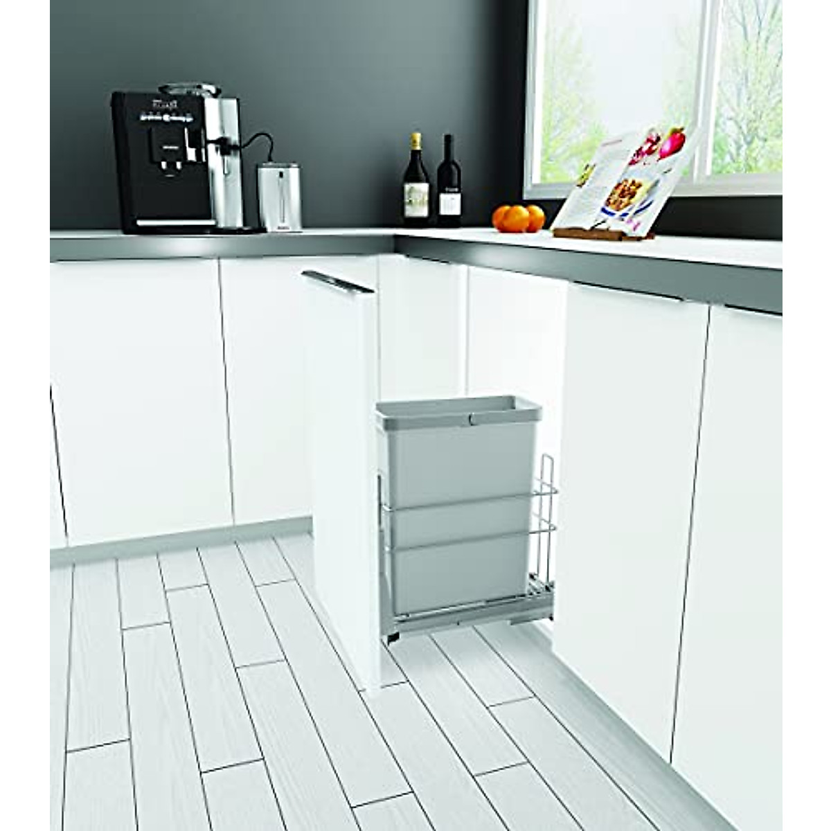 IMEX - 30 Qt./7.5 Gal Pull Out Under Mount Waste Container - Kitchen Trash Garbage Can & Bin for Under Counter Cabinet - Black Plastic Dustbin Mountable Basket (Black, Single)