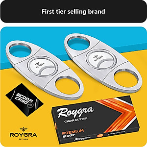 roygra Cigar Cutter 2 Pack, Stainless Steel Double Blade Guillotine (Silver)