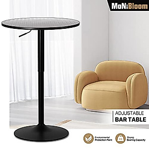 MoNiBloom Pub Round Table Silver Stripe Top with Black Leg and Base, 27.5"- 36"" Height Adjustable with 360° Swivel, Modern Cocktail Bistro Table for Dining Bistro Cafe Home Bar, 23.5" Diameter