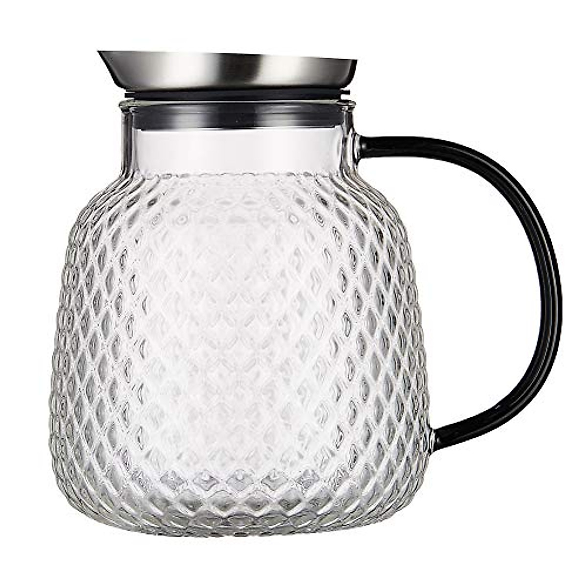 Purefold 40 ounces “Pineapple Series” Glass Pitcher with Stainless Steel Lid, Hot and Cold Water Carafe, Fruit Tea Coffee Maker, Ice Tea Pitcher, Juice Jar