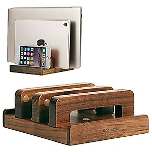 Booinxaa Vertical Laptop Stand Laptop Holder - Adjustable Dock, Dual Laptop Vertical Stand,Compatible with All MacBook Pro Air iPad Surfaces, Upright Laptop Holder for Desk,Handmade,Walnut Wood