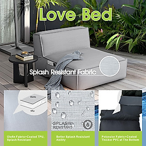 Patio Furniture Bean Bag 2 Person Chaise Lounge Chair Outdoor Middle Chair Reclining Chair Garden Pool Lounge Chairs Sunbathing Recliners Beach Lounge Chair Sunbed (light gray, 2 person lounge chair)