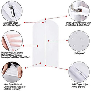 Hanging Garment Bag 24''X40'' White Lightweight Clear Full Zipper Suit Bags (Set of 6) PEVA Breathable Garment Cover for Suit Closet Clothes Storage