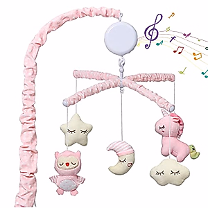 Baby Crib Mobile, Nursery Mobile for Crib with Music Motor Spinner, Musical Crib Toys for Infants 0-6 Months Girls and Boys, Crib Mount Mobiles with 36 lullabies, Pink