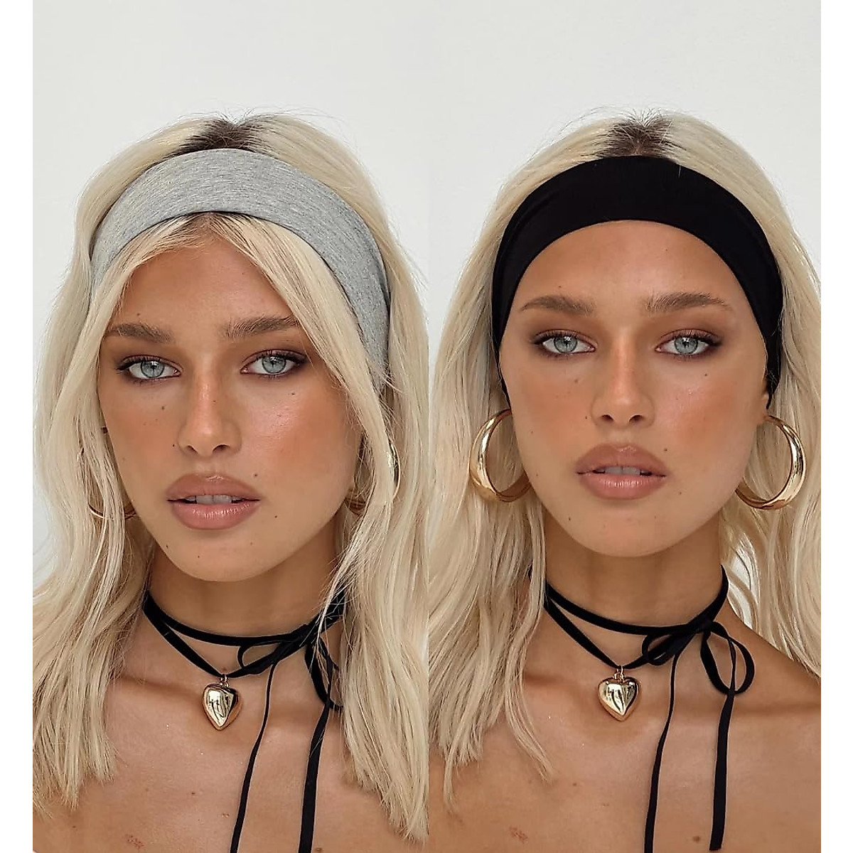 Fashionable Hair Accessories for Women: Non-Slip Elastic Cloth Headbands in Black and White, 9 Pack