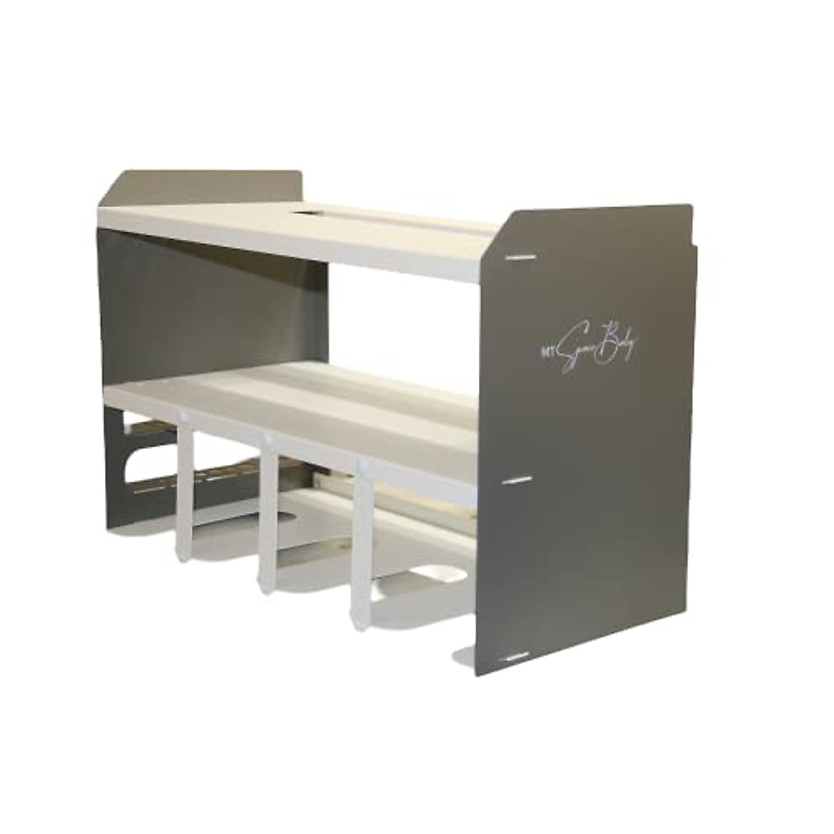 MTSpaceBaby's Power Tool Organizer Drill Holder Wall Hung Garage Mount Tool Shelf Bit Holder Double Shelf Saw Holder Charging Station Work Site Storage Box, Grey and white (MT01)