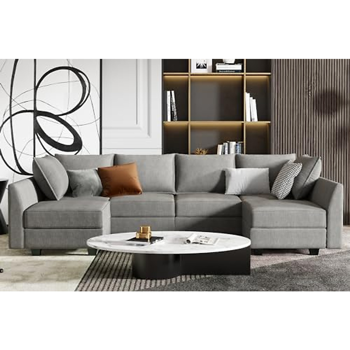 HONBAY Modular Sectional Sofa U Shaped Sectional Modular Sofa with Storage Convertible Modular Sectional Couch for Living Room, Grey