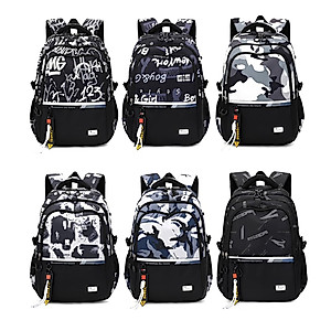 Kids Backpack for Boys Teen Travel Bag with USB Charging Port Geometric Pattern School Bag Middle School Students Bookbags