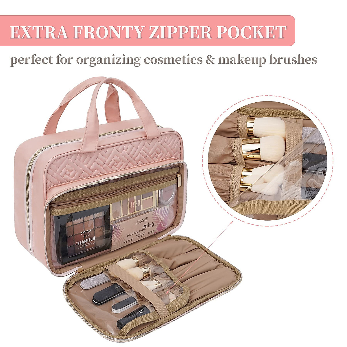 YAMIU Toiletry Bag for Women, Travel Toiletry Bag with 5 Spacious Compartments & 360° Rotatable Stainless-steel Hook, Water-resistant Hanging Toiletry Bag for Toiletries, Cosmetics