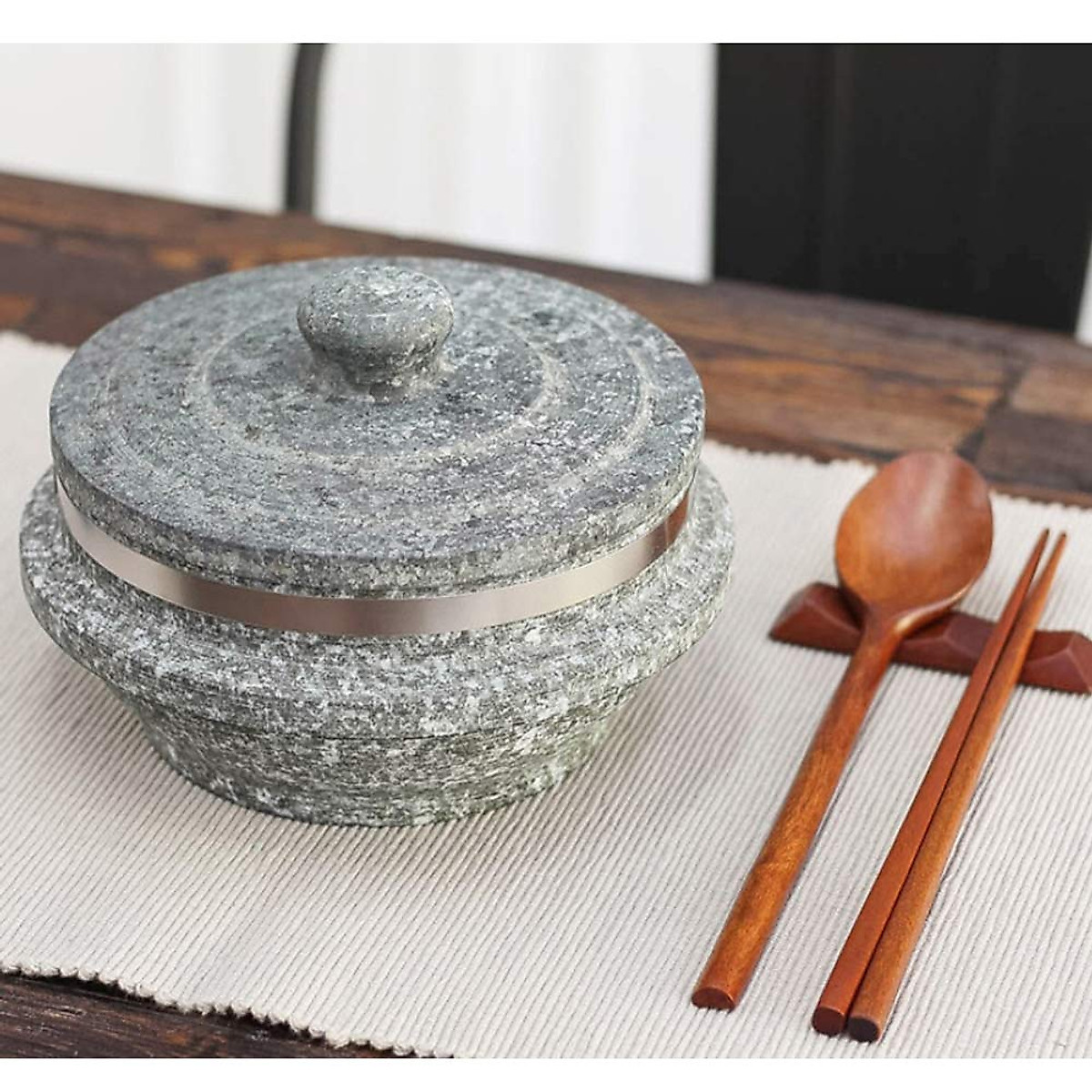 Jangsoo Gopdol Natural Giblet Pot Dolsot Pot with Stone Lid for Nutrition Rice Steamer (Large 7 X 3.5 inch)