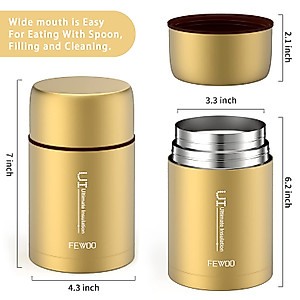 FEWOO Food Jar - 27oz Vacuum Insulated Stainless Steel Lunch Thermos, Leak Proof Soup Containers with bag for Hot or Cold Food (Champaign Golden)
