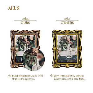 AELS 5x7 Inch Vintage Picture Frame, Elegant Antique Photo Frames with Glass Front, Photo Display, Tabletop Wall Hanging, Gift Ideas, Gold and Black