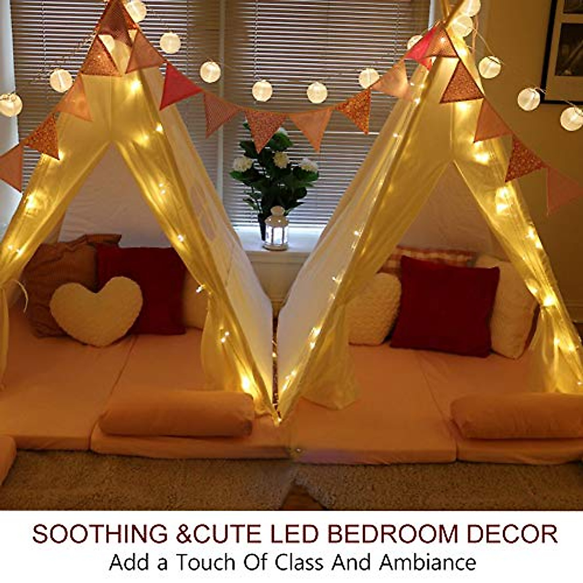 Bright Zeal 20' Long 30 LED Christmas Lanterns String Lights Battery Powered - Indoor Outdoor 3" White Silk-Like Cloth Lantern String Lights Christmas Tree Bedroom - LED Hanging Lantern String Light