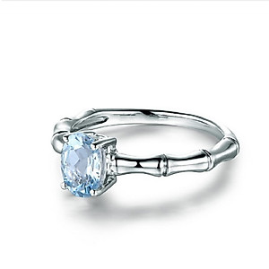 HUKQBUNX 925 Sterling Silver Bamboo Oval Square Crystal Zircon sea Blue morsonite Ring Women's Precious Gesture Wedding Engagement Ring Size 6-10 (Size 10)