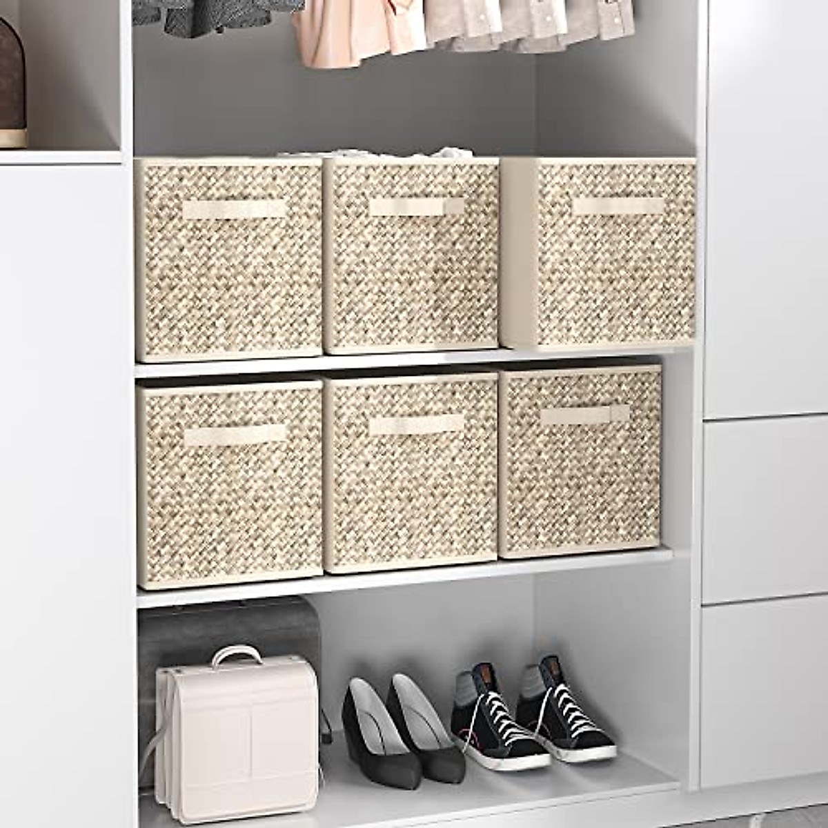 Wisdom Star 6 Pack Fabric Storage Cubes with Handle, Foldable 11 Inch Cube Storage Bins, Storage Baskets for Shelves, Storage Boxes for Organizing Closet Bins