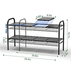 Summer&Kiss Expandable Under Sink Organizers and Storage，2-Tier Cabinet Metal Shelf Organizer with 8 Removable Panels, Black Under Sink Storage Rack for Kitchen Bathroom