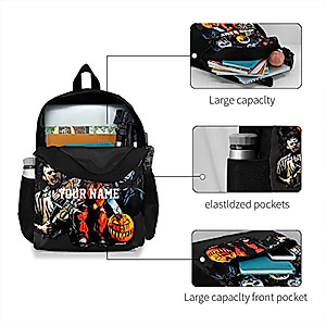 Custom Name Horror Movie Backpack Customized Scary Character School Bag Personalized Laptop Bags For Boys Girls Teens Adults, Black