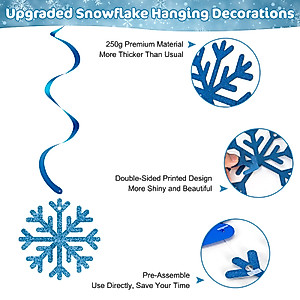 20 Pack Frozen Snowflake Hanging Decorations - Winter Snowflakes Hanging Swirls Ceiling Streamers, Glittery Snowflakes Ornament for Wonderland Frozen Party Decorations, Birthday and Christmas Decor