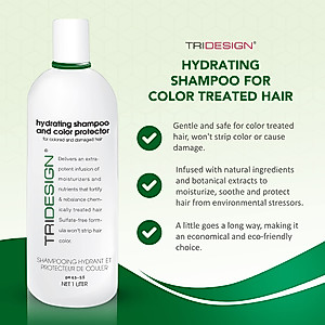 TRI Design Hydrating Shampoo for Color Treated Hair, Sulfate and Paraben Free Color Care Treatment, Concentrated Hair Color Shampoo, Gently Cleanses -33.8 Fluid Ounce