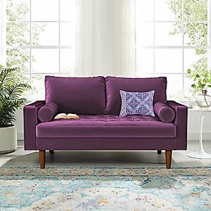 US Pride Furniture 58'' Wide Mid-Century Square Arm Modern Style Polyvinyl Chloride Soft Living Room 2 Seater Loveseat with Removable Back Cushions
