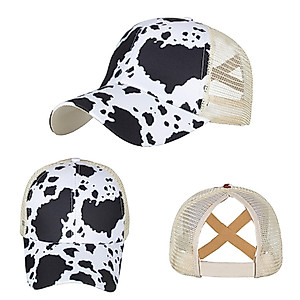 Womens Cow Print Baseball Cap Unisex Adjustable Baseball Hat Casual Cotton Sun Hats for Teen Girls