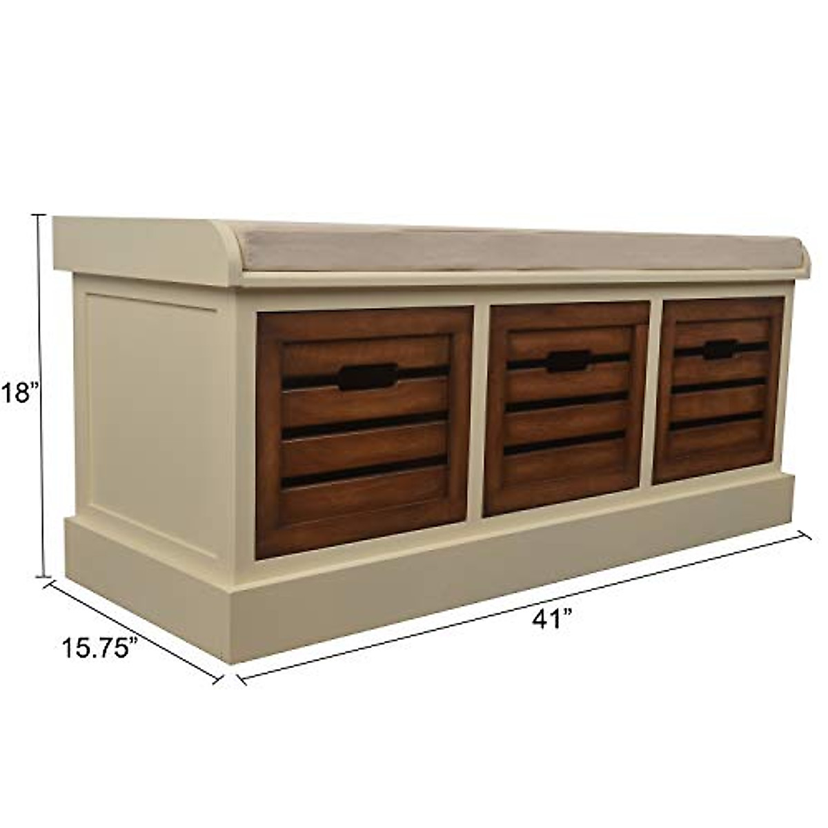 Decor Therapy Melody Three Drawer Bench with Cushion Wood White Honeynut (FR6337) White and Honey