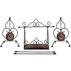 ART AND CRAFT INDIA Wooden & Wrought Iron Jhulla for Lord Krishna | Jhulla for God Ideal | Jhulla for Goddess | Wooden Radha Krishna Ji Wrought Iron Frame God Jhula or Swing for Mandir and Home Temple