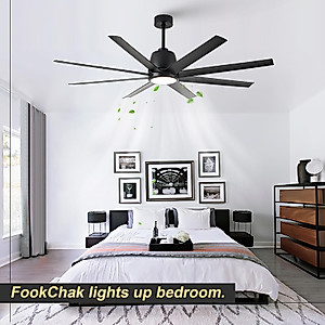 FookChak 65in Black Large Ceiling Fan with Lights 8-Blade Remote Control Outdoor Fan Light for Patio Large LED Ceiling Fan Light for Garage Gym Room Living Room