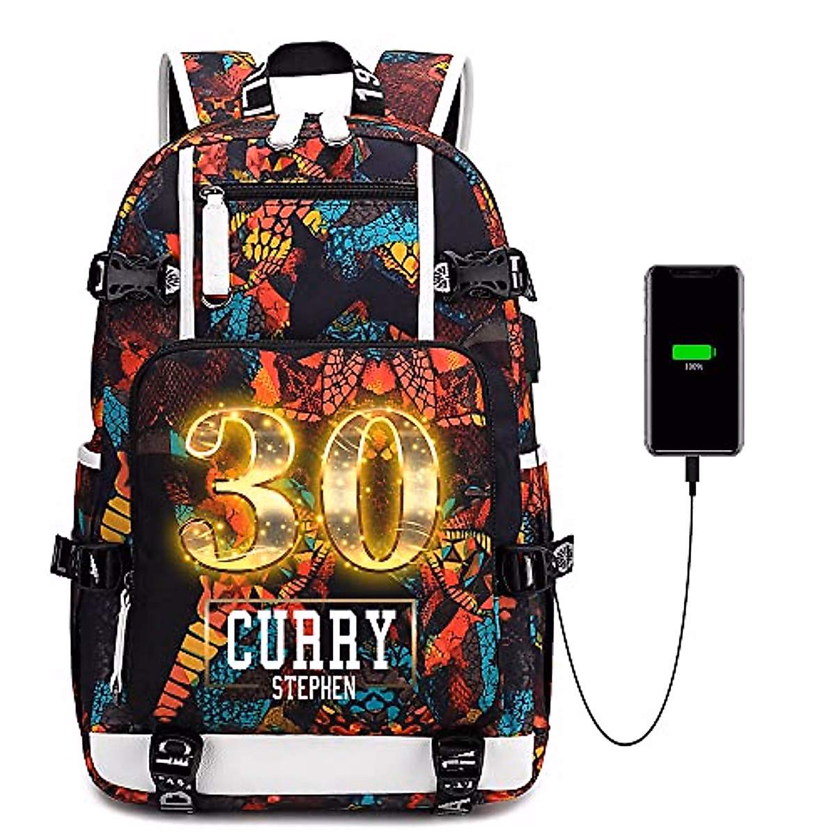 Ansigeren Dazzling Gold 30 Basketball Player Star SC Creative Backpacks Sports Fan Bookbag Travel Student Backpack For Men Women (8)