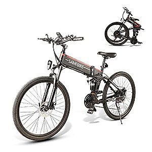 SAMEBIKE Electric Folding Bicycle for Adults, L026 Mountain Electric Bike EBike 500W 48V 10AH Lithium Battery 26 inch Foldable Commuter EBike for Men/Women (Black)