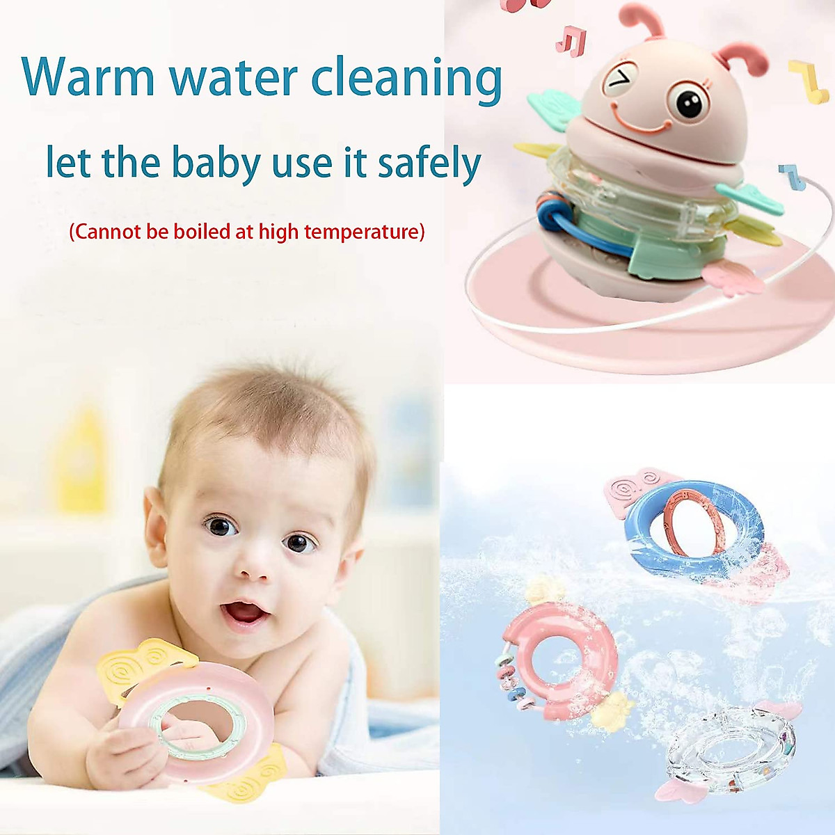 MOAOZ Baby Rattles,Stacking Ring Toys for 6 to 12 Months Girls Boys ,Music Toys for 18 Months, Early Learning Toys for Toddlers 6 Months,Gift for Newborn nfants 3-6, 12-18 Months (Pink)