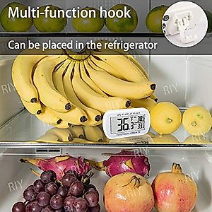 Refrigerator Thermometer Digital Fridge Freeze Room Thermometer Waterproof Large LCD Display Max/Min Record Function, White