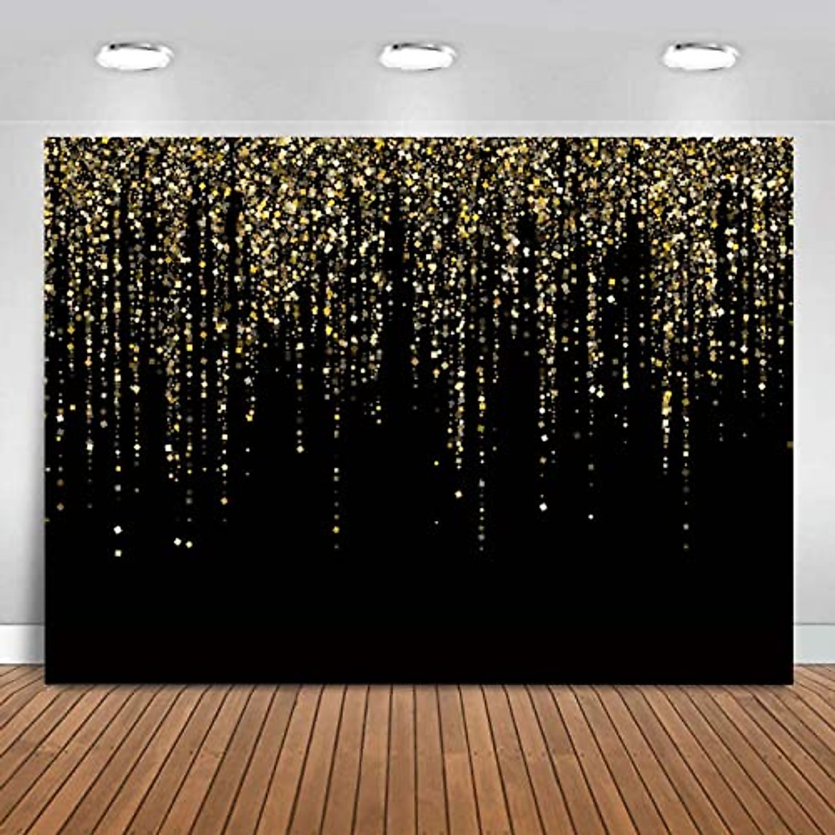 MAQTT 82" x 60" Black and Gold Bokeh Party Backdrop Photo Black and Gold Glitter Bokeh Sequin Spots Birthday Anniversary Photography Background Golden Sparkle Banner Photo Baby Bath Decoration