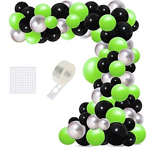Green Black Silver Balloon Garland Arch - Balloons Neon Green and Silver Lime Green Black Balloons Video Game Balloon Arch for Miner Birthday Jungle Baby Shower Graduation Halloween Party Decorations