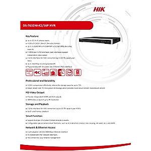 HIKVISI0N DS-7632NI-K2/16P 32 Channel with 2 Hard Drive Spaces,16 POE Ports 4K 8MP IP Network Video Recorder NVR, Compatible with Hikvision Hik-Connect, Hard Drive Not Included