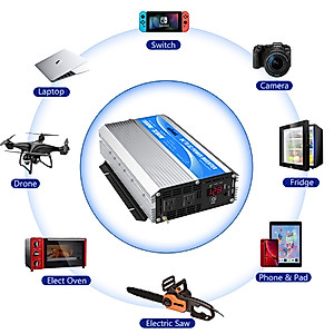 1600Watt Power Inverter Modified Wave DC 12volt to AC 120volt with Remote Control & LED Display and 2.4A USB Port for Trucks Boats RV & Emergency