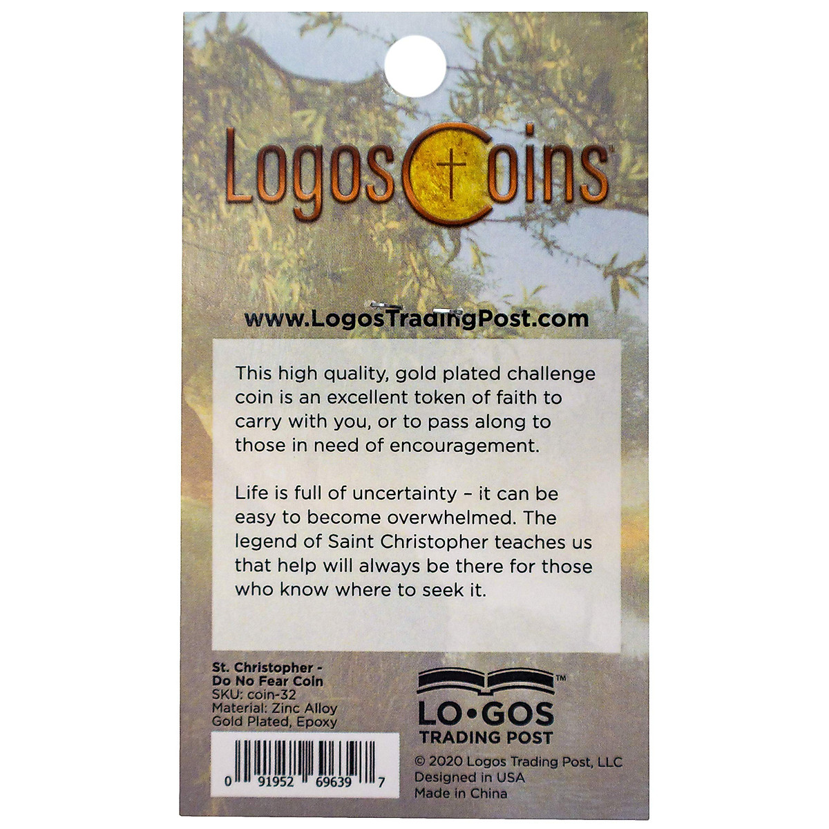 Saint Christopher, Do Not Fear, Protection Catholic Challenge Coin. Do not be Afraid, Do Not Be Dismayed for I am Your God, I Will Strengthen You & Help You. Antique Gold-Color Plated Travel Coin