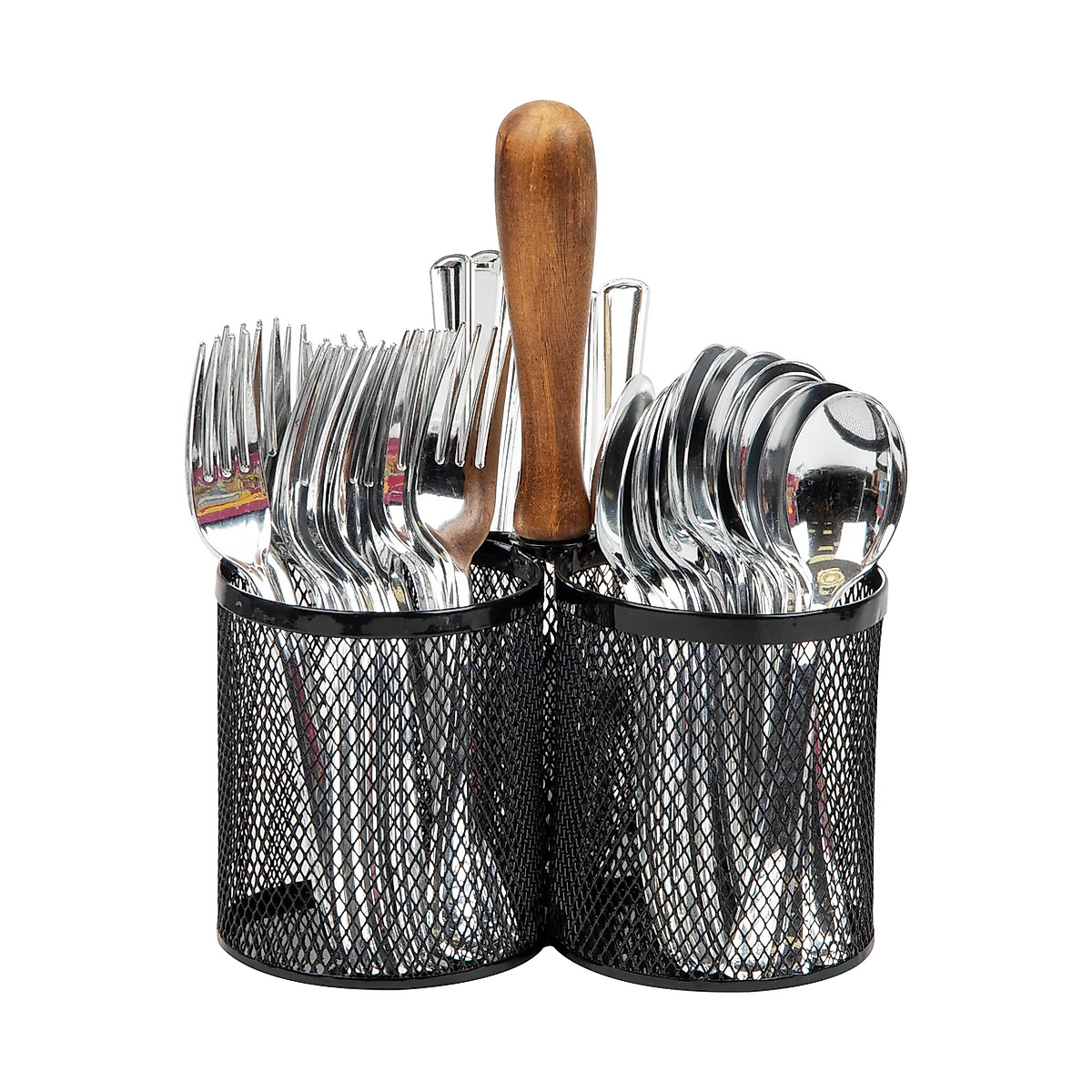 Mind Reader Metal Utensil Caddy, Silverware Organizer, Cutlery Holder, 3-Section, Black