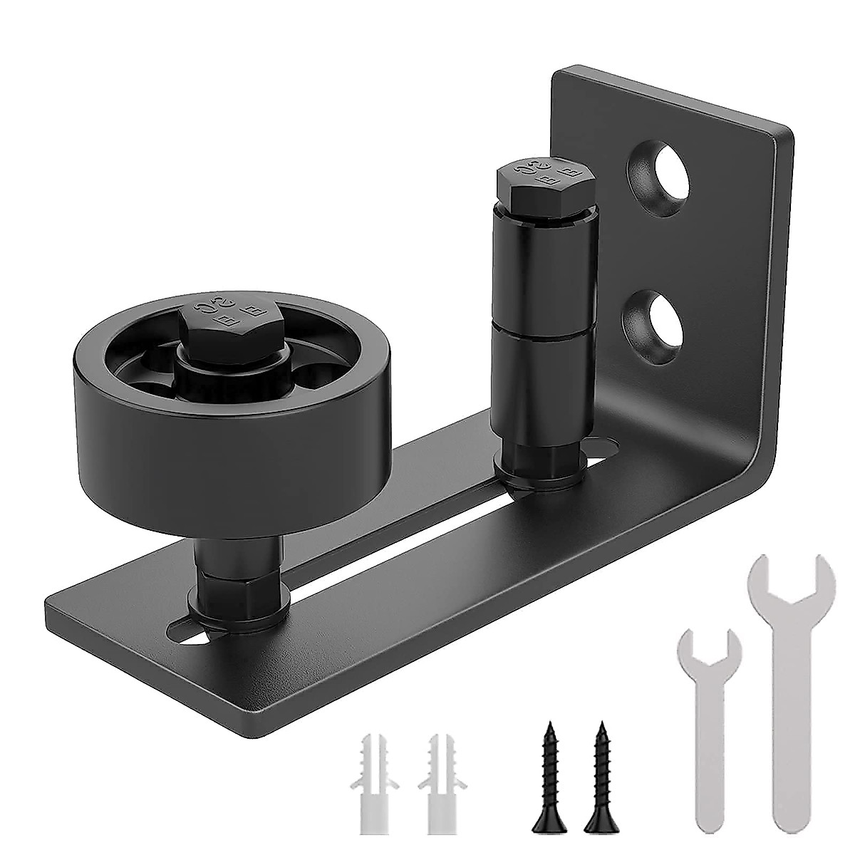 WINSOON 12" Sliding Barn Door Handles Black Hardware with Flush Finger Pull and Floor Guide Wall Mounted 8 Setup Options