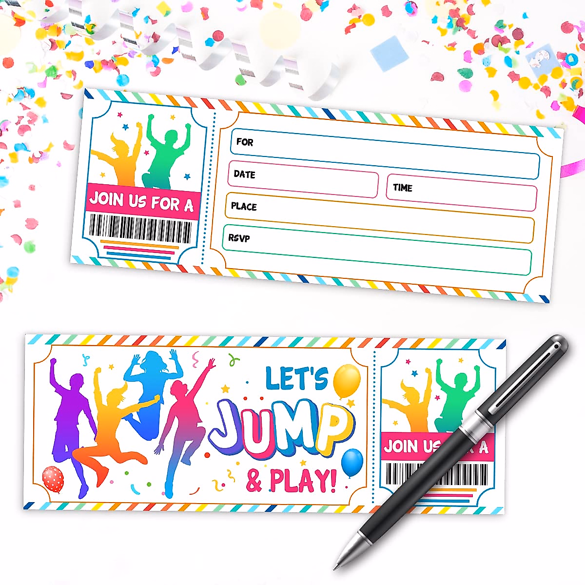 Simimi art 30 Bounce House or Jumping Party Ticket Invitations with Envelopes - Trampoline Jump Birthday Invite - Trampoline Birthday Party (white)