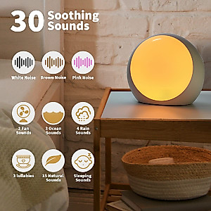 iDealSleep Brown Noise Sounds Machine White Noise Machine with 30 Soothing Sounds 12 Color Night Lights Auto-Off Timer Calming Sleep Machine with Memory Function for Baby Kids Adult for Office Privacy