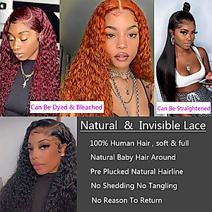 Momaksa Water Wave Lace Front Wig Human Hair 13x4 HD Transparent Water Wave Wig 180% Density Natural Black 22 Inch